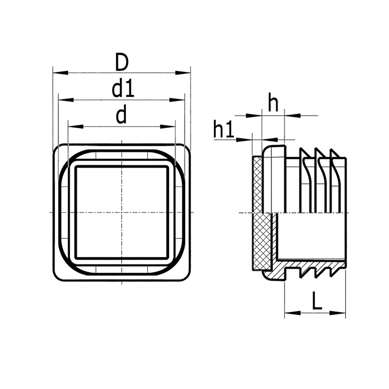 Lamellenstopfen/Gleiter für Quadratrohre mit PTFE Gleitfläche - verpas